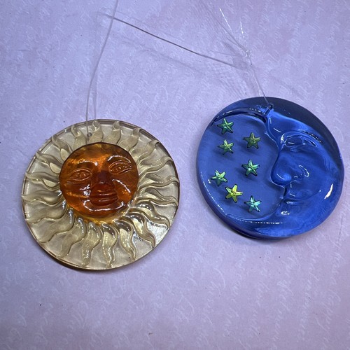 Vintage Blue Moon Face Yellow Crystal Glass & Sun Face Paperweight ...