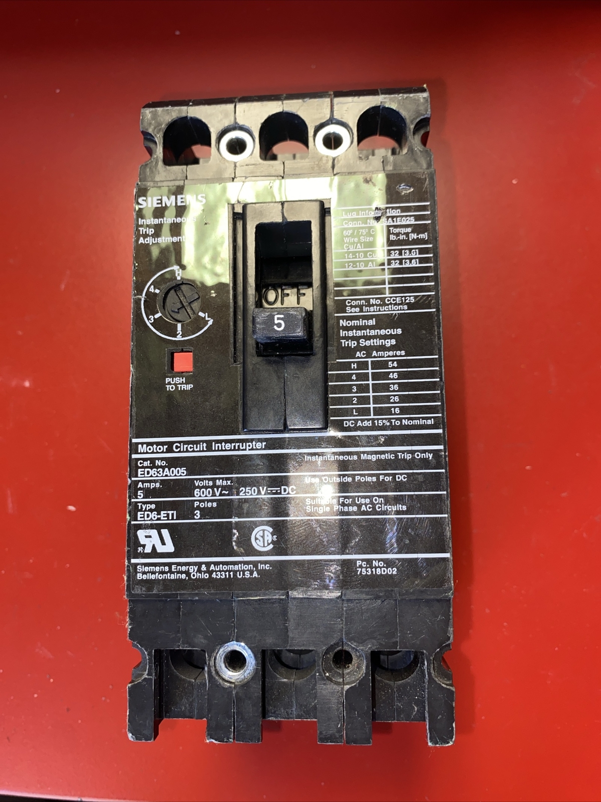 Siemens ED63A005 5A Circuit Breaker ED63A005L | eBay