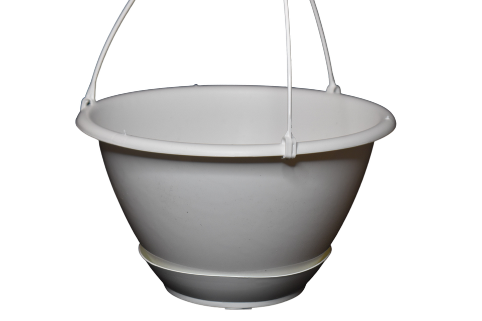 10" White Plastic Hanging Basket with Saucer- Set of 10 -KOBA Indoor ...