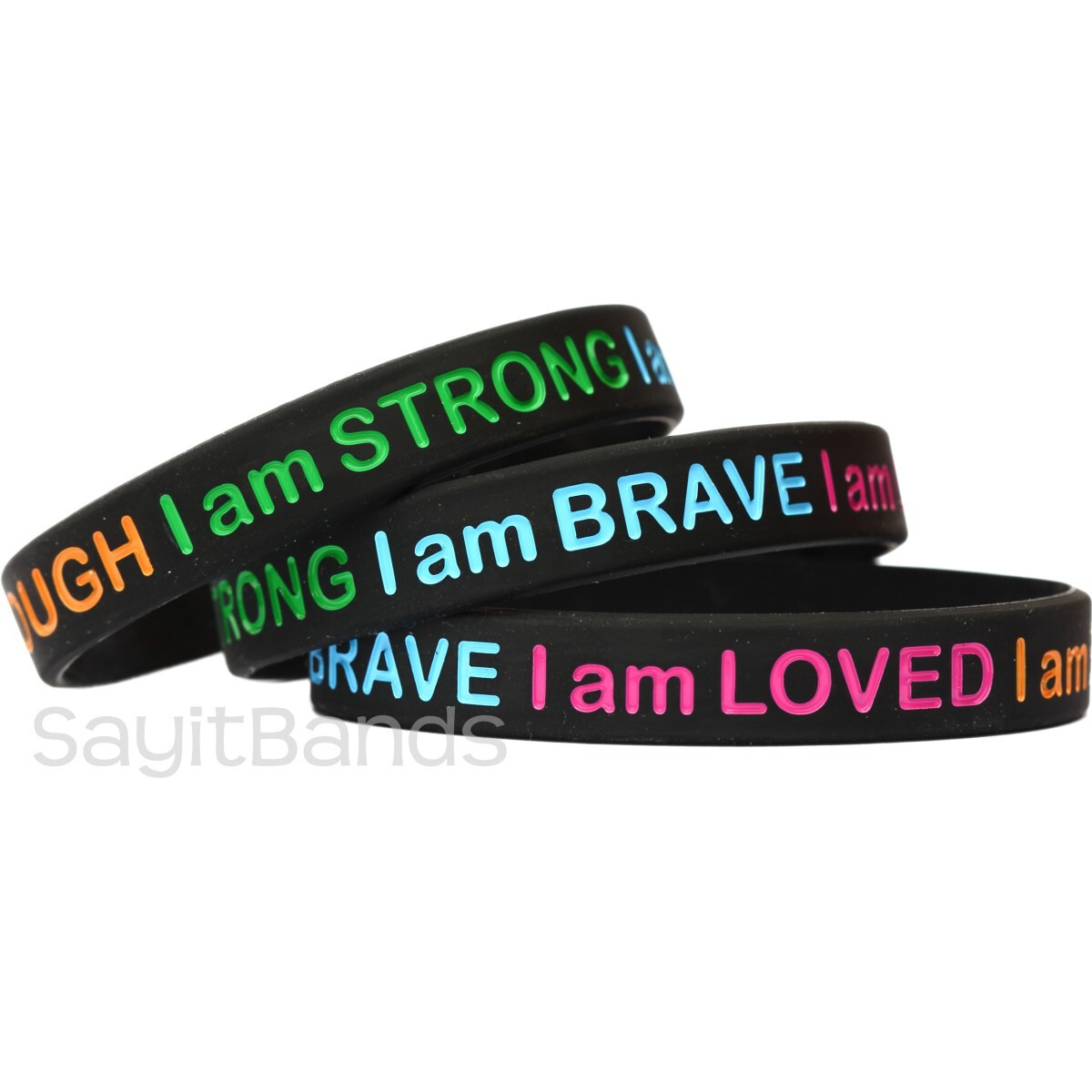 3 of I Am Strong I Am Brave I Am Loved I Am Enough Wristband Bracelets ...