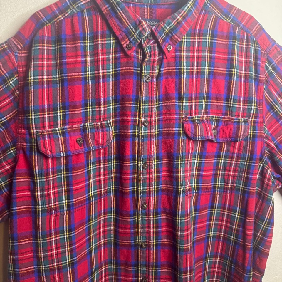 Faded Glory Men's Red Plaid Long Sleeve Button-Down Flannel Shirt | eBay UK