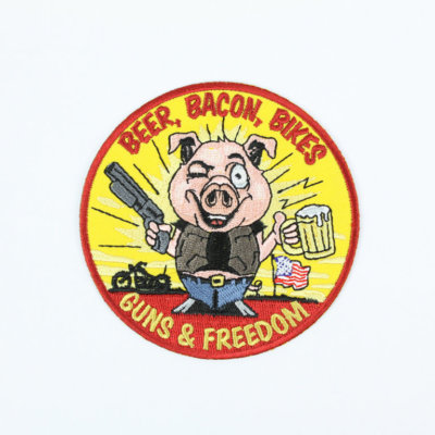 Biker Chopper Beer Bacon Bikes Guns Pig Schwein Bier US Aufbügler ...