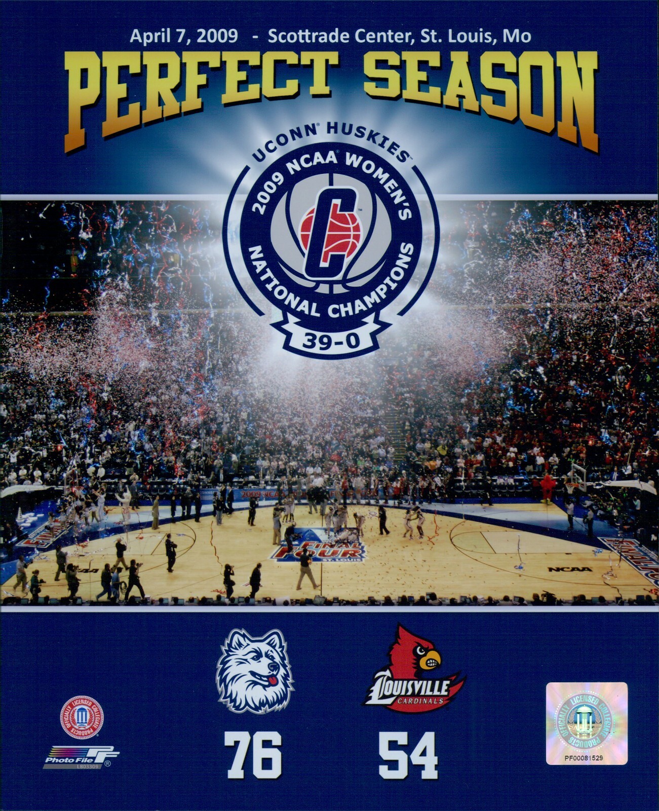 UCONN Connecticut Huskies 2009 Champs Licensed NCAA Unsigned Glossy ...