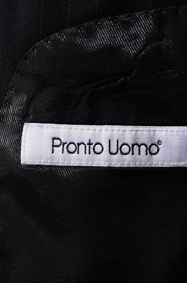 44R Pronto Uomo Black Pinstriped Wool Two-Piece Suit 36x29.5 Trousers ...