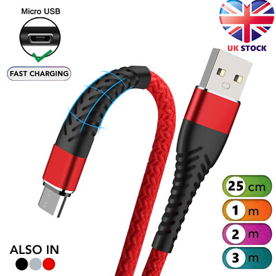 Micro USB Lead For Samsung Phone Android Data Sync Long Charger Cable ...