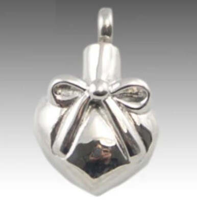 Heart with Ribbon Stainless Steel Funeral Cremation Urn Pendant w/Chain ...