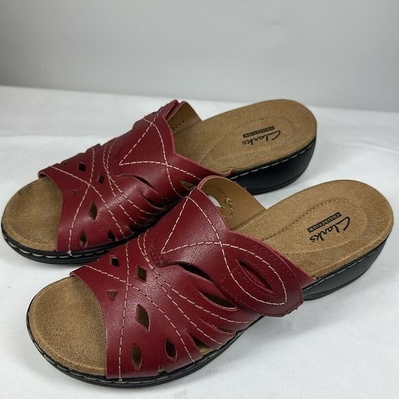 Clark’s Collection | Women’s 7M Red Slide Sandals Leather Cutout | eBay