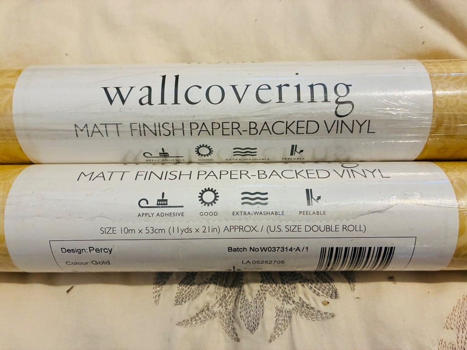 LAURA ASHLEY PERCY GOLD WALLPAPER two rolls same batch number | eBay UK