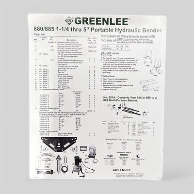 DECAL FOR GREENLEE 880 / 885 BENDER LID LINER 20478 SIZE 16 1/2'' x 14 ...
