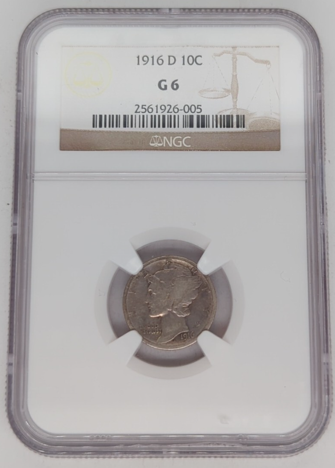 1916 D Mercury 90% Silver Dime NGC G 6 Key Date Coin (J133) | eBay