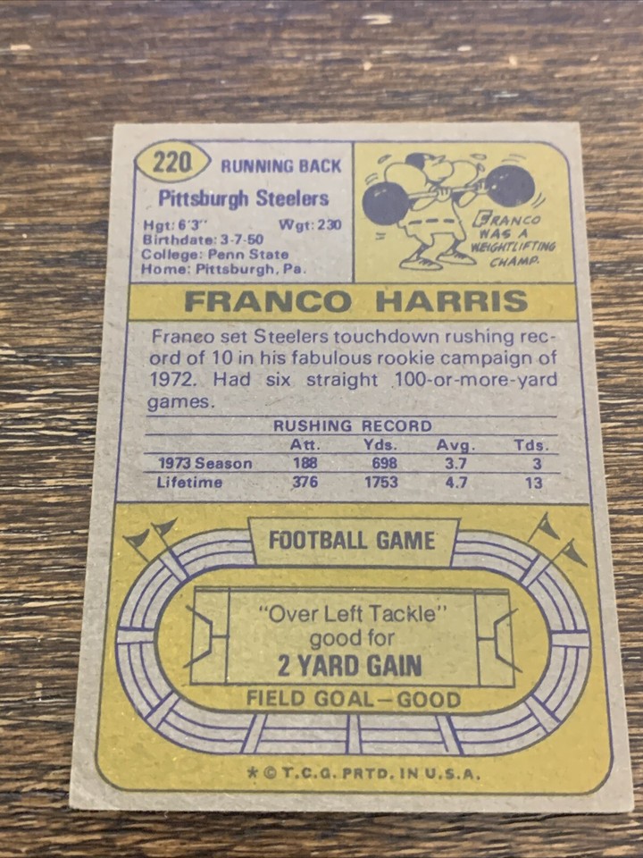 1974 TOPPS FRANCO HARRIS #220 STEELERS VG-EX+ OR BETTER t | eBay