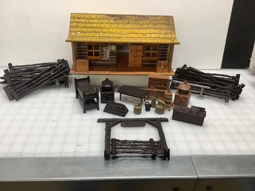 Vintage MARX BAR-M-RANCH - Western Ranch Set Tin Toy Litho Cabin W ...
