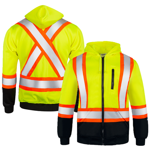 Men's High Visibility Safety Sweater Two Tone Lime / Yellow with X on ...