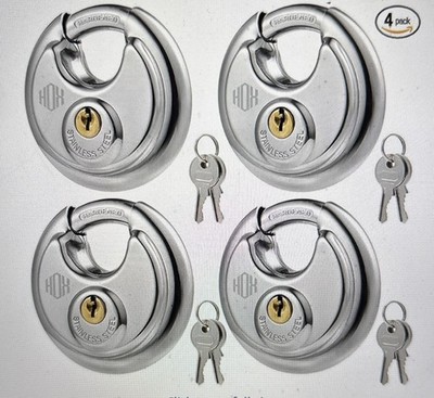 HOX Keyed Disc Padlock Stainless Steel Keyed-Alike Padlocks 4-Pack ...