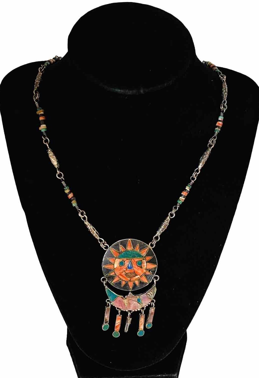 Vintage Sterling Silver 950 PERU Inca Sun And Moon Multi Stone Pendant ...