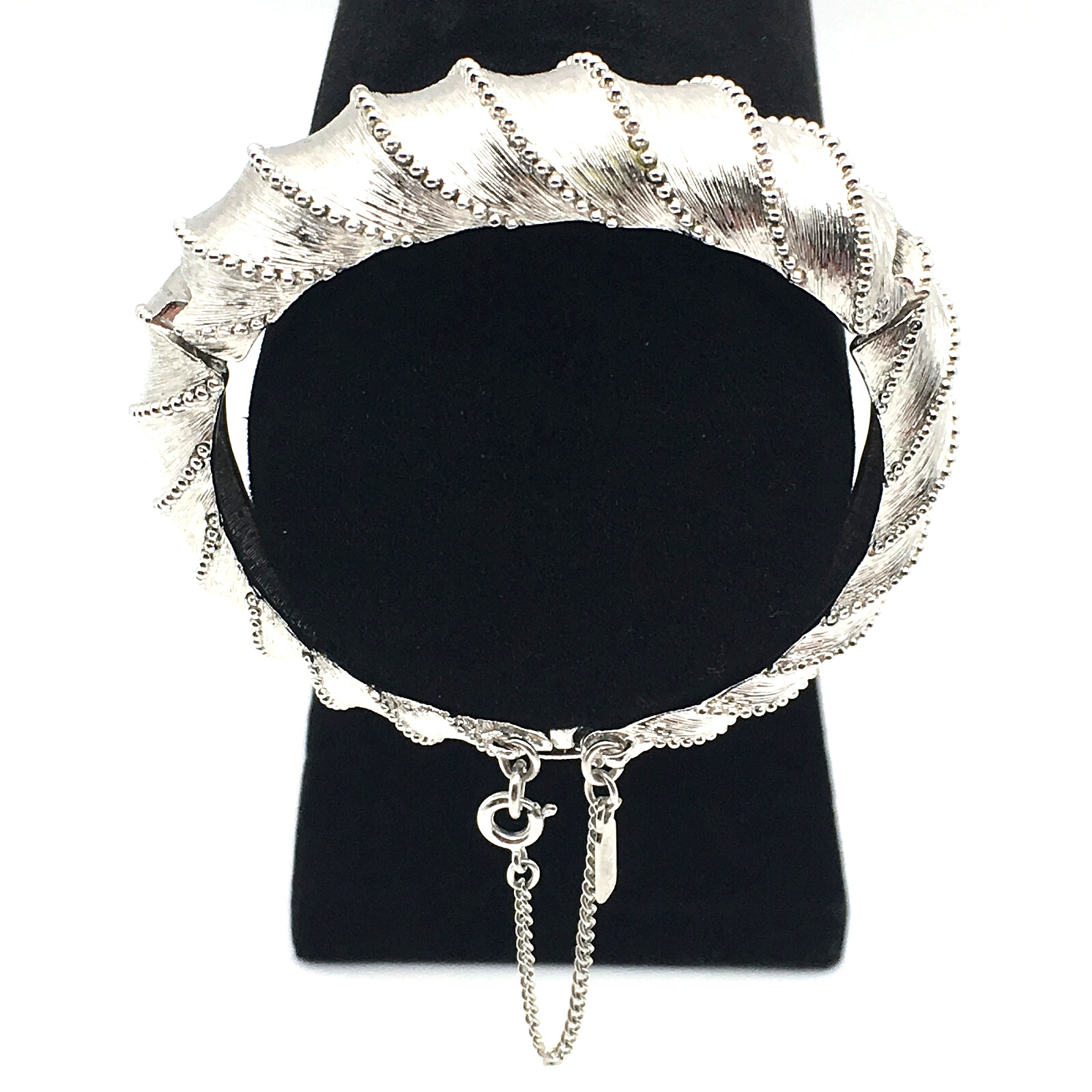 Vintage Monet 60's Two Hinge Textured Ribbon SilverTo… - Gem