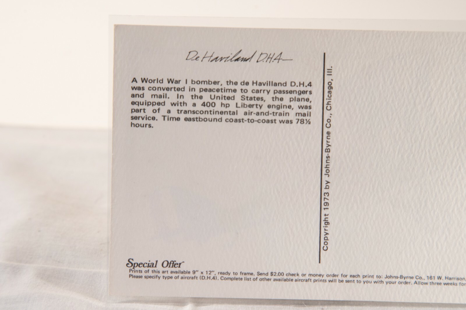 Havilland DH4 Postal Mail Plane Postcard, Roy Anderson Signature Art ...