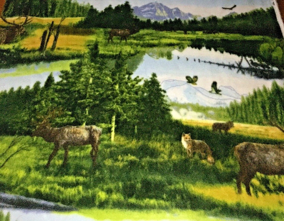 Rod Frederick Wildlife Print Fleece Fabric MMFab 40" x 60" Green Nature ...