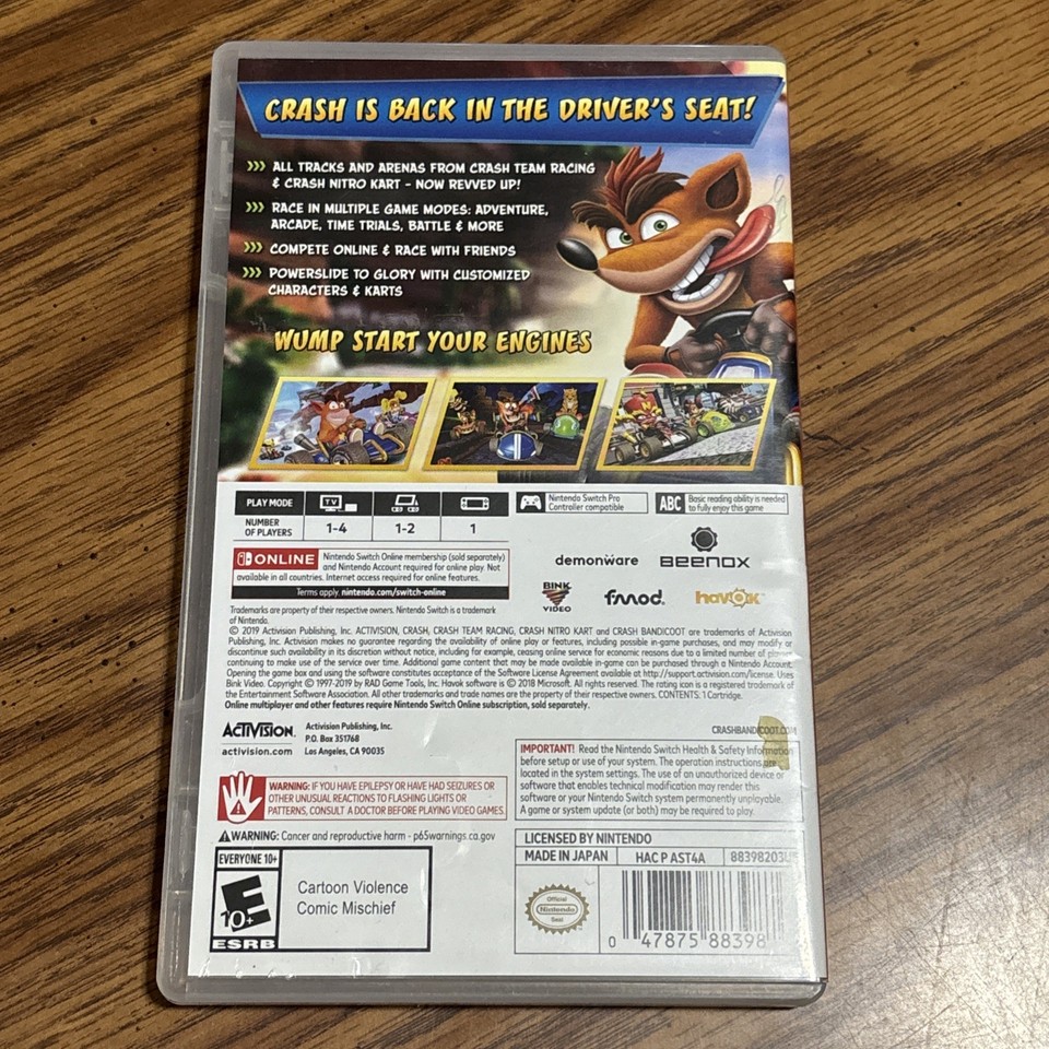 Nintendo Switch CTR Crash Team Racing Nitro Fueled Game w/Case, Works ...