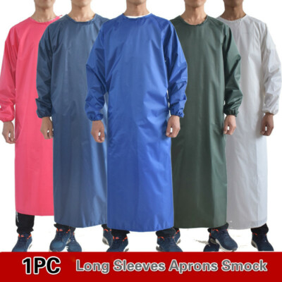 Long Sleeves Waterproof Aprons Oil-Proof Acid Resistant Kitchen Overall ...