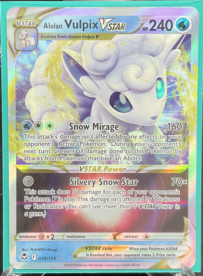 Pokémon TCG Alolan Vulpix VSTAR Silver Tempest 034/195 Holo Ultra Rare ...