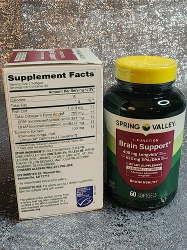 Spring Valley 4-Function Brain Support Omega 3 & Longvida, 60 Softgels Exp 10/26 | eBay