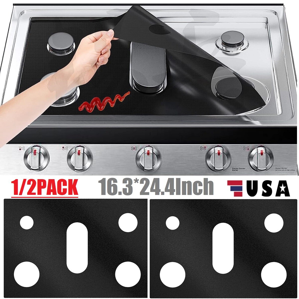 2Pcs Kitchen Gas Range Stove Top Burner Cover Guard Protector Reusable ...