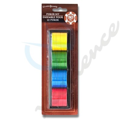 Classic Games 80 Pieces Poker Chip Set with Tray Red Blue Green and ...