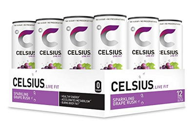 CELSIUS Sparkling Grape Rush Fitness Drink, ZERO Sugar, 12oz. Slim Can ...