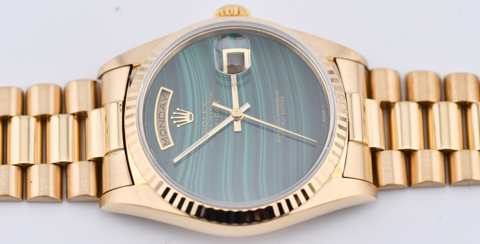 Rolex Men's Day-Date 36mm President 18k Yellow Gold 18038 Green ...