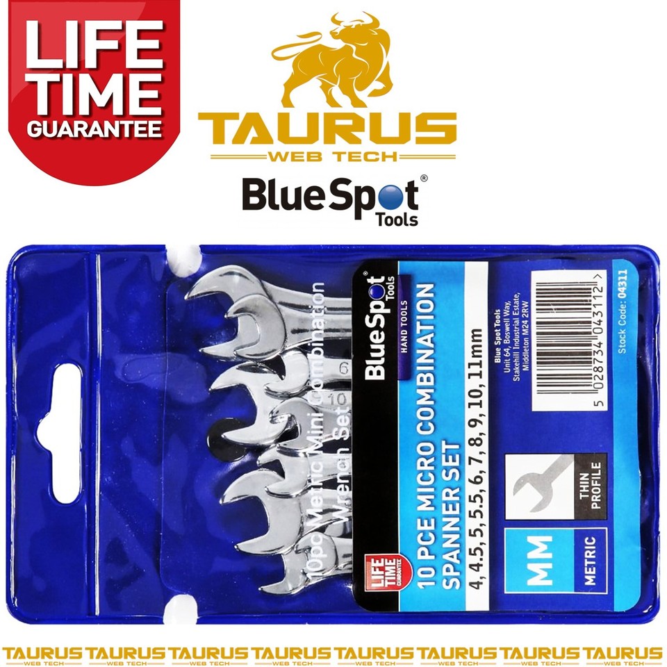 10 PC BlueSpot MICRO Combination Spanner Set 4-11mm Thin DIY Garage ...