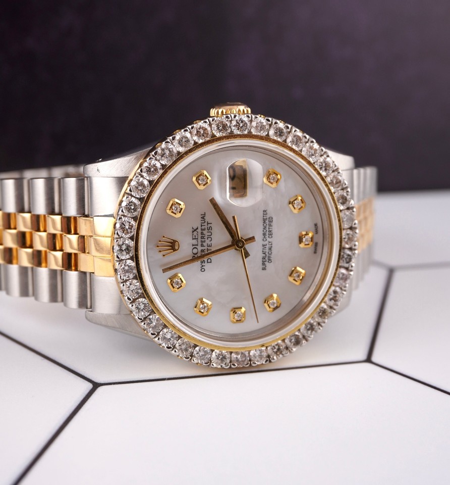 Rolex Datejust 36mm YG/Steel 2.25ct Diamonds White Mop Dial Hidden ...