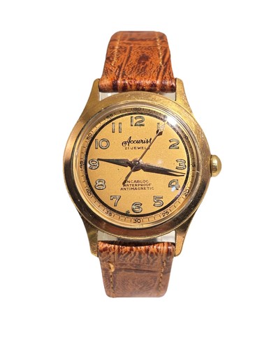Vintage Accurist 21 Jewels Bronze Dial Lace Hands Arabic Gents Watch ...