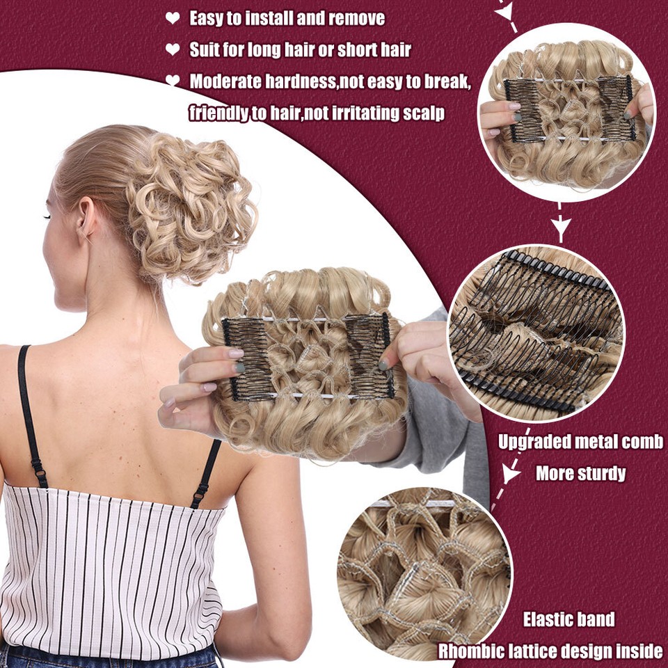 100% Real THICK Curly Chignon Messy Bun Updo Cover Clip in Hair ...