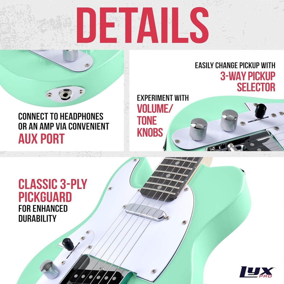LyxPro Beginner Left Handed 30" Telecaster Style Electric Guitar, Green ...