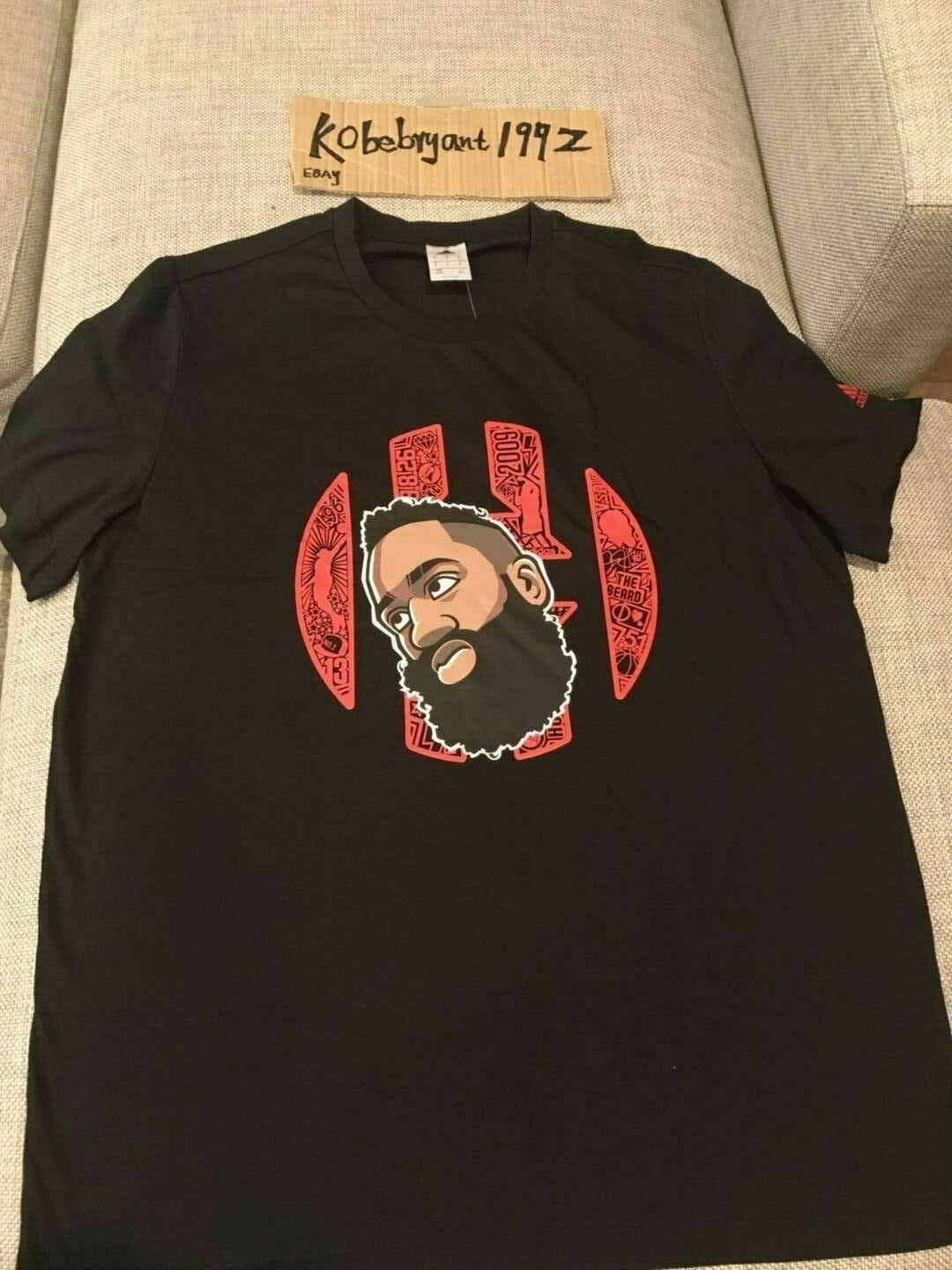 New Adidas Mens James Harden Geeked Up Head T Shirt Black Red CV9957 ...