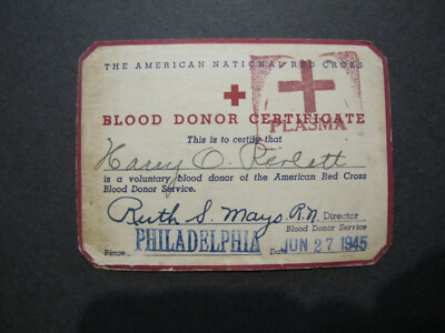 ORIGINAL WW2 RED CROSS BLOOD DONOR CARD. PHILADELPHIA. PATRIOTIC | eBay