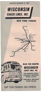 1965 Wisconsin Coach Lines Schedule Buses for Charter | eBay