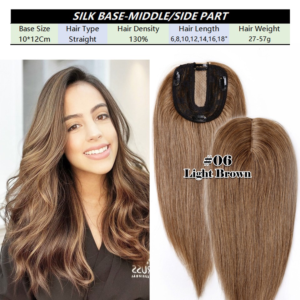 Real Remy Human Hair Toppers Toupee Extensions Clip in Top Middle Part ...