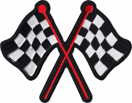 Patch - Checkered Crossed Racing Flags Red Embroidered 3.5" Iron On #19662 Cool | eBay