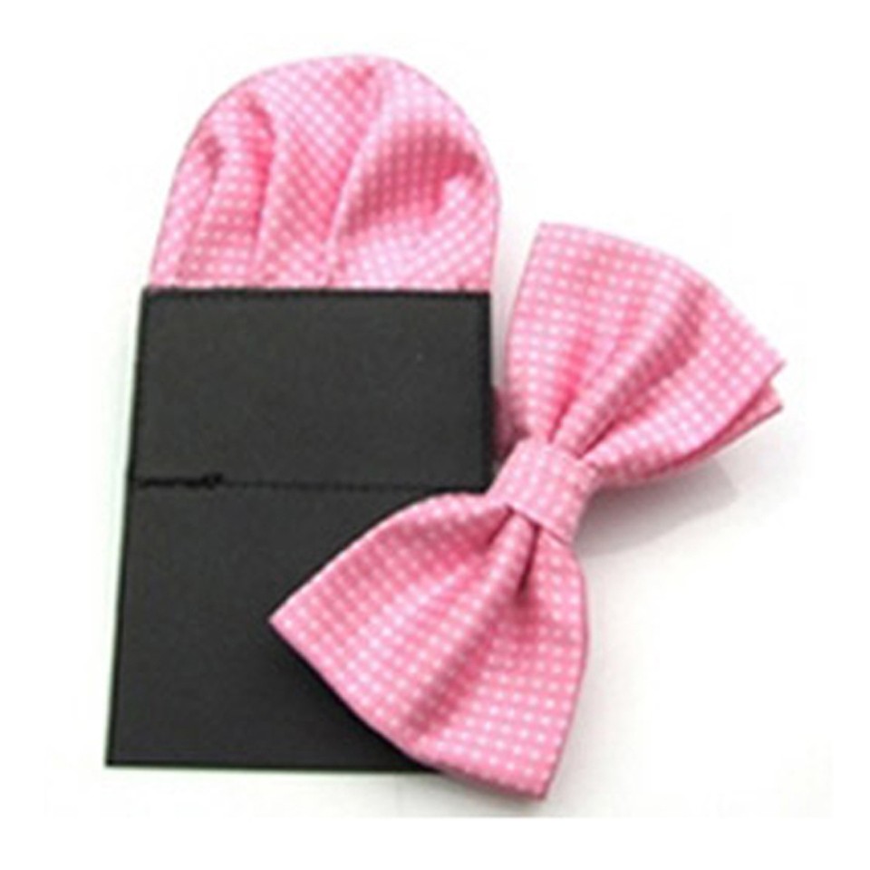 Men’s Handkerchief Bow Tie Pocket Square Set White Polka Dots Bowtie ...