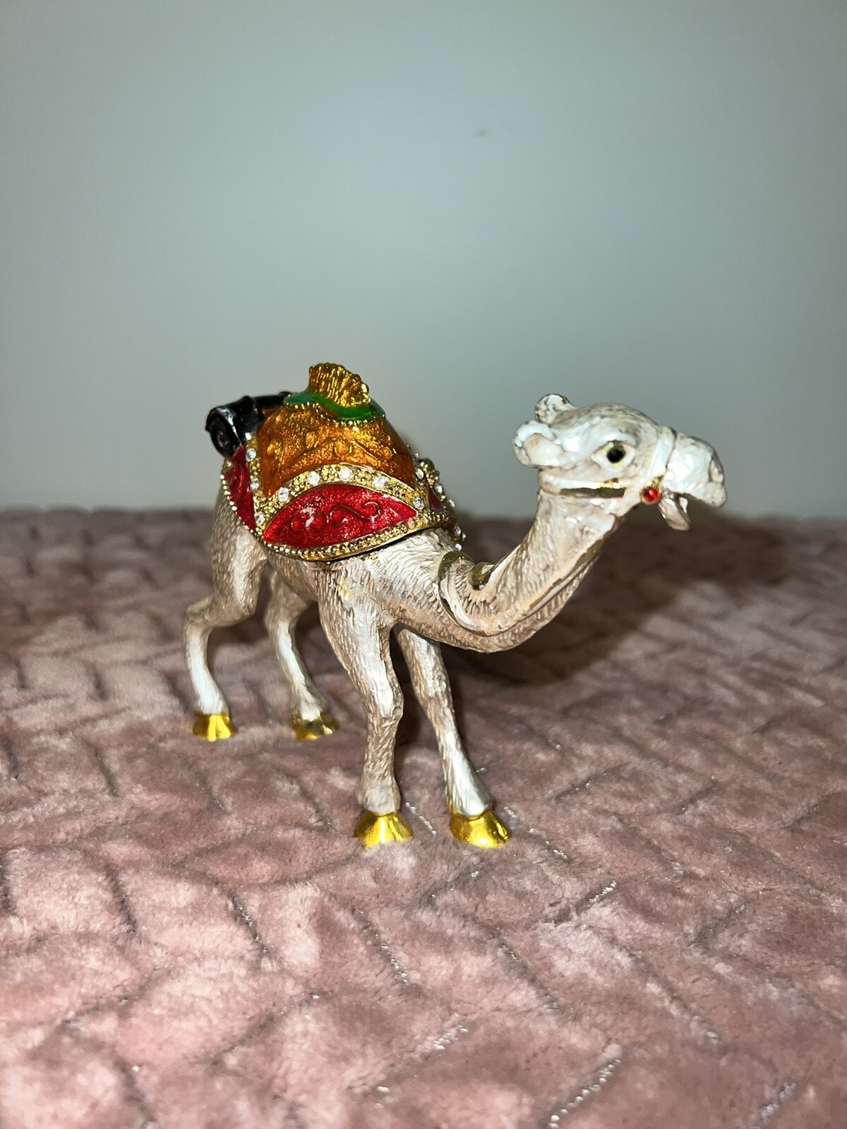 Vintage Jeweled Egyptian CAMEL Trinket Snuff Box Hinged Metal Enamel ...