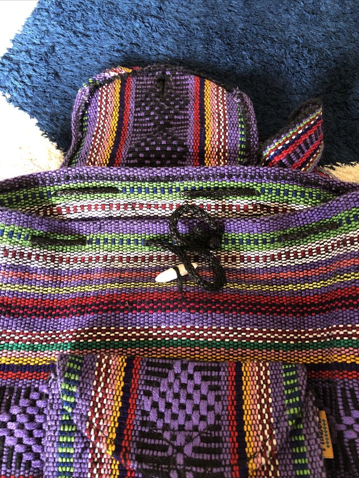 Artesanias Mr. Pinzon Mexico Woven Drawstring Boho Hippie Bag Rasta ...