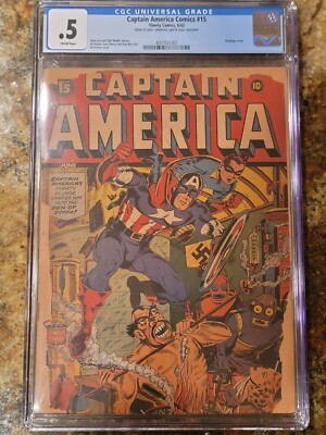 1942 Captain America Comics 15 CGC .5 WW2 Nazi Bondage Cover RARE Stan ...