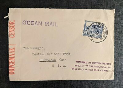1941 Johannesburg South Africa Censored Ocean Mail Cover to Cleveland ...