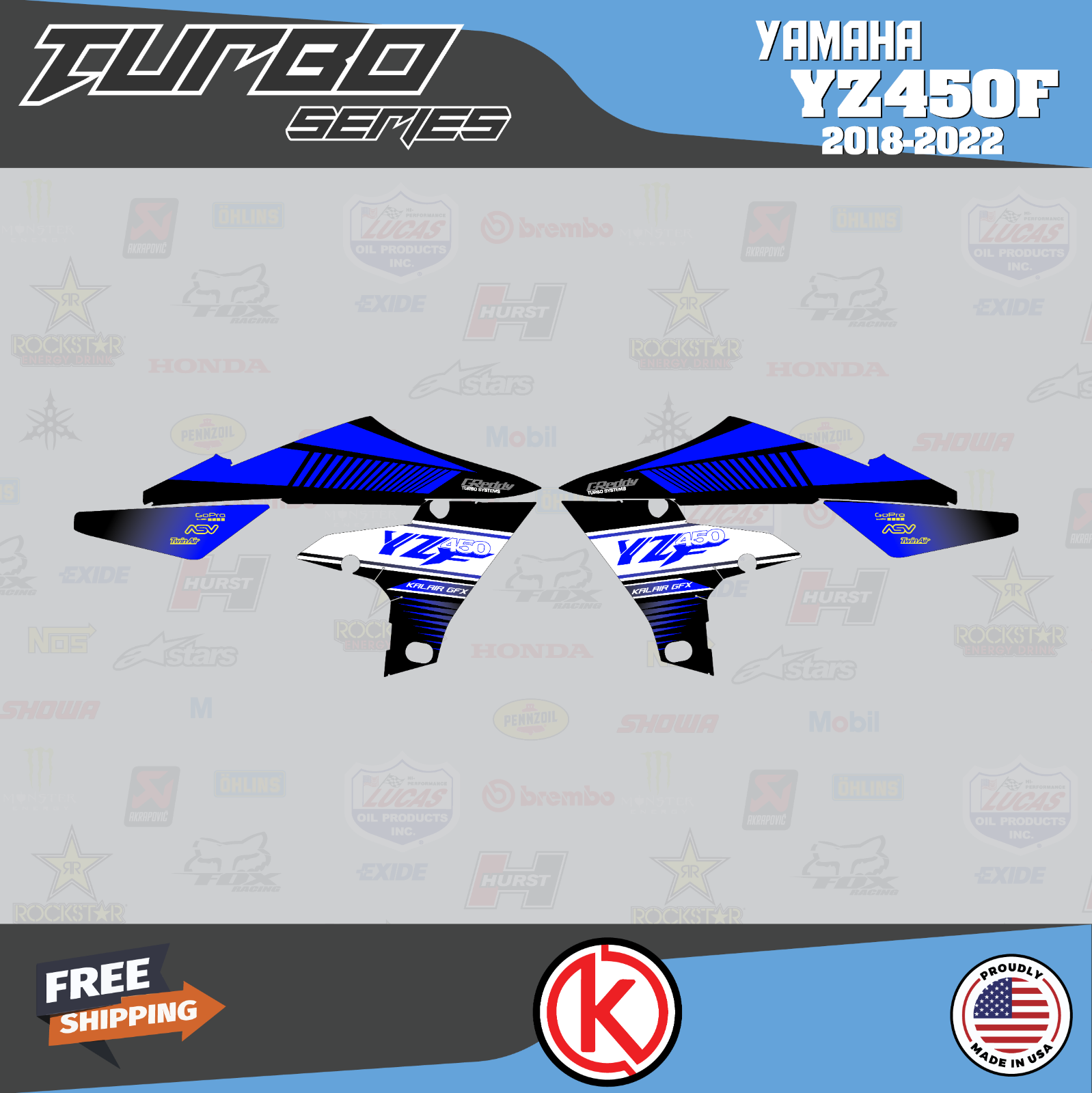 Graphics Kit for Yamaha YZ450F years 2018 2019 2020 2021 2022 Turbo ...