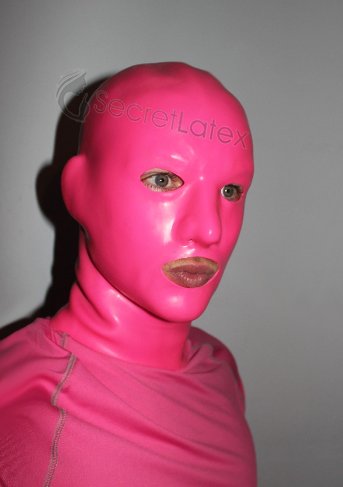LATEX HOT PINK RUBBER GUMMI HOOD LONG NECK GIMP FETISH ANATOMICAL MALE ...