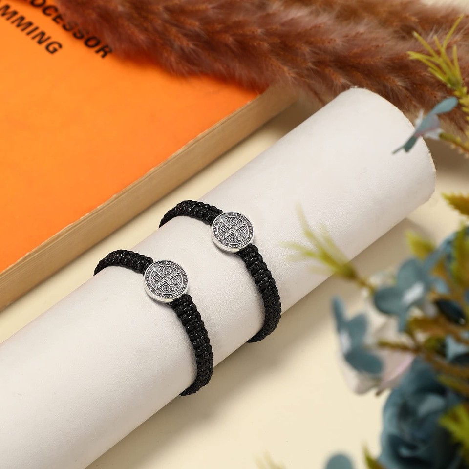 Fumete 2 Pcs Catholic Bracelets Saint Benedict Medal Gifts Adjustable ...