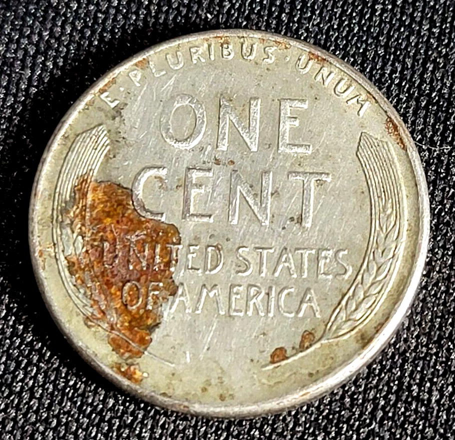 INTERESTING 1943 WHEAT STEEL PENNY 1C CENT DATE ERROR RUST COIN NO MINT ...