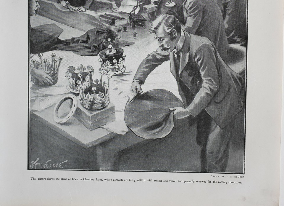 1902 PRINT PREPARING FOR CORONATION TRIMMING PEERS CORONETS EDE'S ...